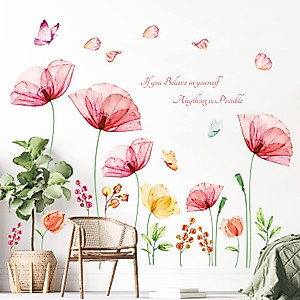 DECOWALL SG-2206 Light Pink X-ray Flowers Wall Stickers Decals Kids Peel and Stick Removable Nursery Room Floral Bedroom Living Peony Art décor Watercolor Butterfly Girls Decoration Rose Home DIY
