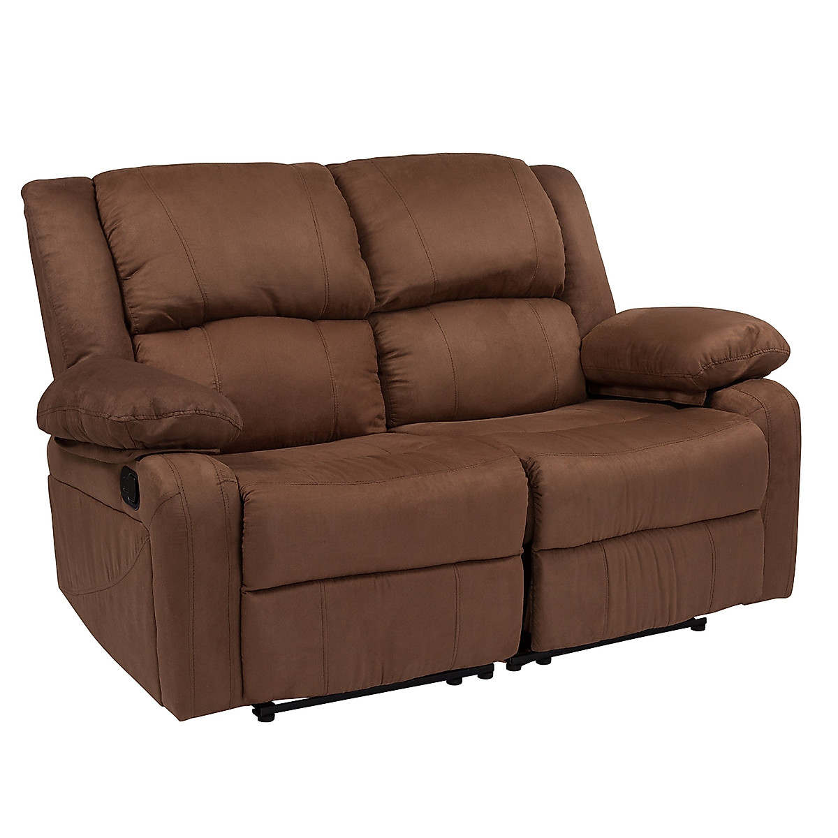 EMMA + OLIVER Brown LeatherSoft Loveseat with Two Built-in Recliners