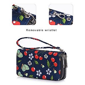 Abberry Double Zipper Wristlet Wallet Long Clutch Purse Cellphone Wallet for Women (Cherry)