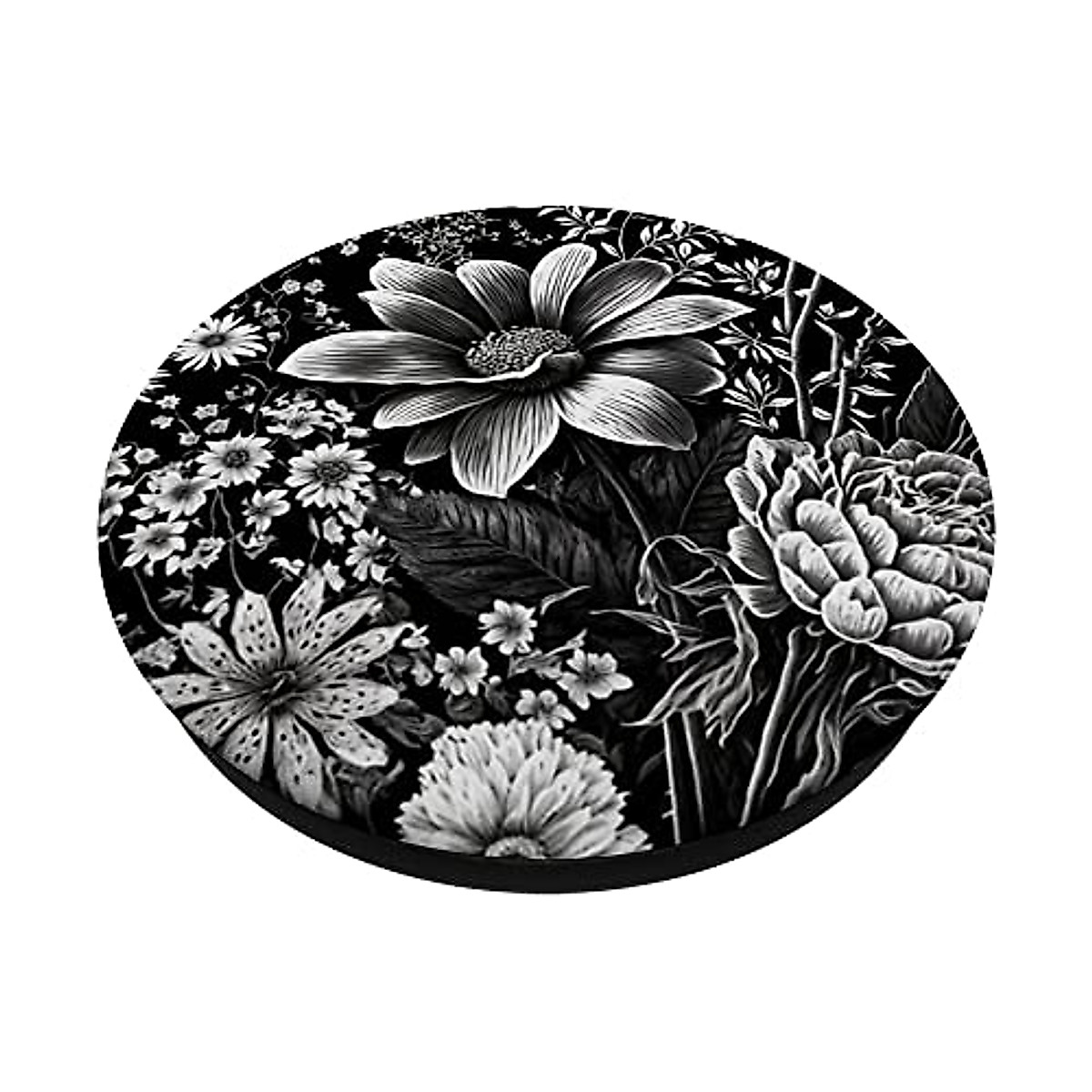 flowers blossom floral flower sketch garden black white PopSockets Swappable PopGrip