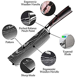 KEPEAK Cleaver Knife 7 Inch, High Carbon Steel Chopper Knives Kitchen with Pakkawood Handle, Asian Nakiri Vegetable Meat Chef Knife