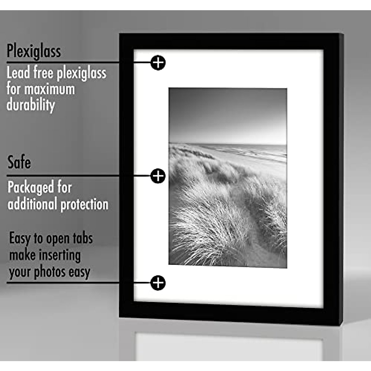 Americanflat 8x10 Picture Frame with Polished Plexiglass - Set of 5 - Use as 5x7 Frame with Mat or 8x10 Frame Without Mat - Galleria Collection - Gallery Frames for Tabletop and Wall Display - Black