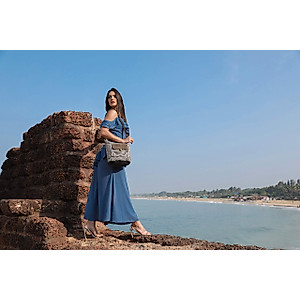 Myra Bag Indigo Upcycled Canvas & Leather Shoulder Bag S-1451