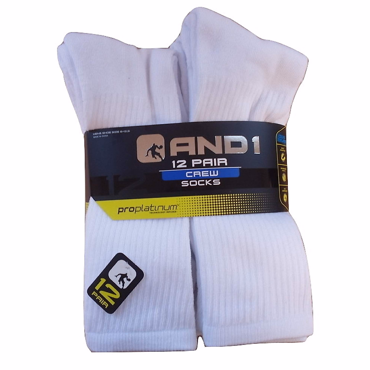 12 PAIRS AND1 White Crew Cut Socks Mens Size 6-12.5 And 1 Long Proplatinum