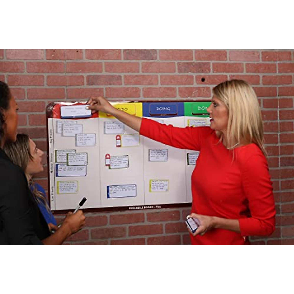 pmxboard Magnetic Kanban Board and Magnetic Scrum Board Flexible 4 Column Board Full Kit, Agile Management Board Set, 64 Magnetic Kanban Cards and Scrum Cards Set, Scrum Whiteboard and Card Markers