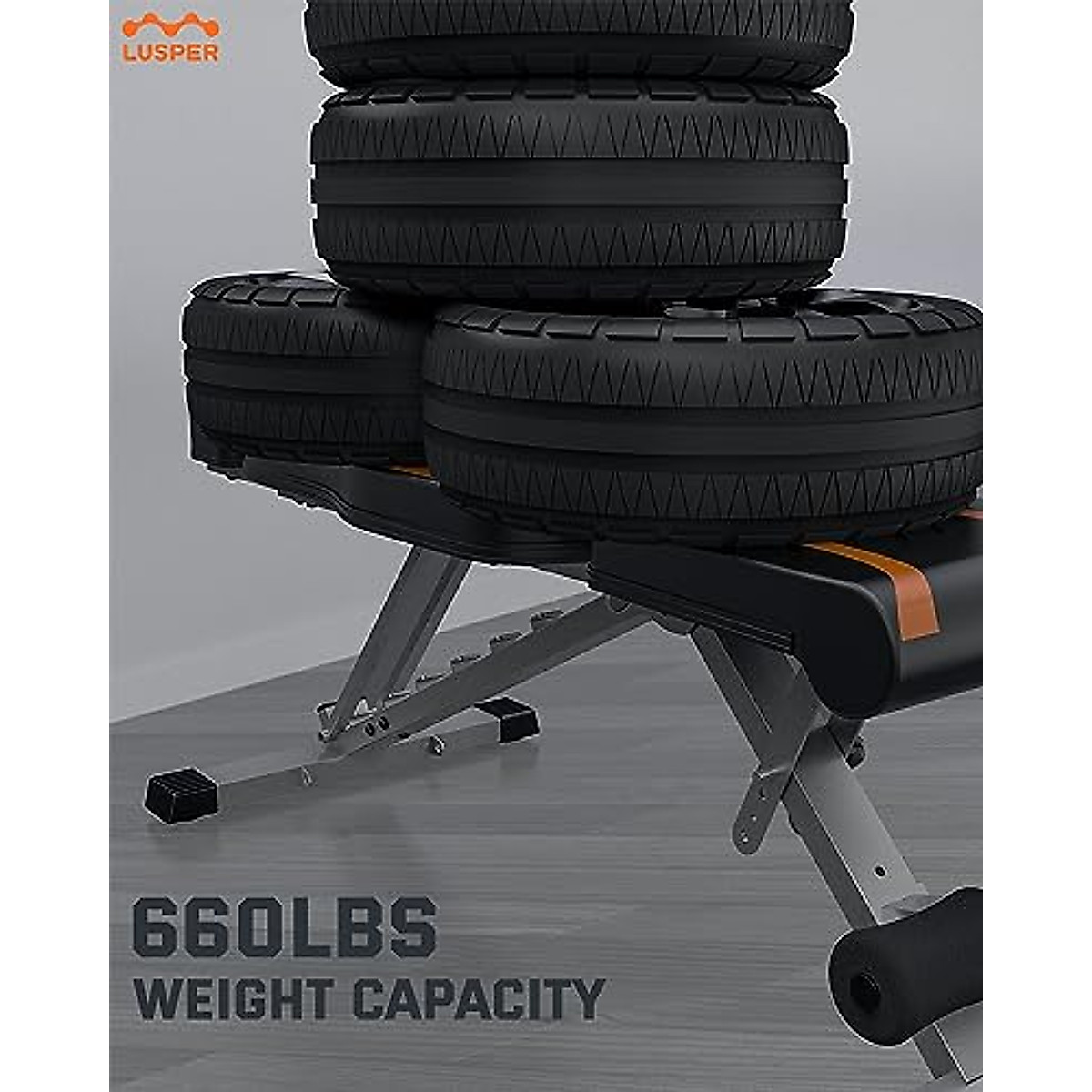 Lusper Adjustable Weight Bench Foldable - 660 Lb Stable Workout Bench, 36 In Extended head and neck protection design, 3 Sec Fast Folding Multi-Purpose for Full Body Workout