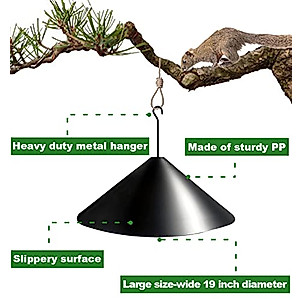 Fandature 19 Inch PP Squirrel Proof Baffle for Protecting Outside Pole Bird Feeders and Bird Houses, Hang Mount Raccoon and Squirrel Guard Stopper for Shepherd Hooks - Black, 1 Pack