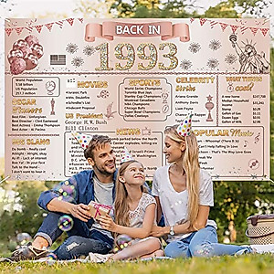 DARUNAXY Rose Gold Back in 1993 Banner, Happy 30th Birthday Party Decorations 30 Year Old Backdrop Party Supplies Pink and Gold Vintage 1993 Birthday Poster for Girls Photography Background for Women