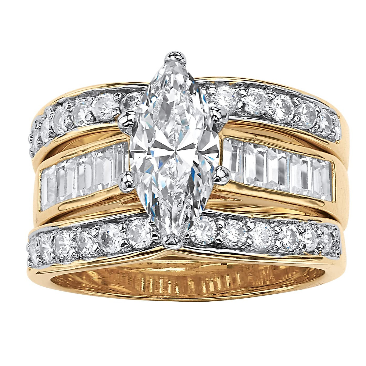 PalmBeach Yellow Gold-plated Marquise Cut Cubic Zirconia Baguette Cut Bridal Ring Set Sizes 6-10 Size 8
