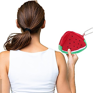 STOBOK 4pcs Cute Coin Purse Fruit Pattern Plush Triangle Wallet Pocket Mini Pouch Purse (Watermelon + Orange + Dragon Fruit + Kiwi)