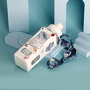 ANSAIR Kawaii Bear Pastel Water Bottle With 3D Sticker 700ml Plastic Travel Tea Juice Milk Portable Cute Shaker Drink Bottle Gift (Color : White)