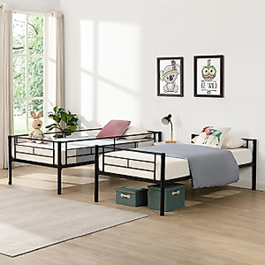 Yehha Metal Bunk Beds for Kids & Youths, Twin Over Twin Bunk Bedframe with 2 Ladders and Full-Length Guardrail, No Box Spring Needed, Noise Free, Convertible 2 Beds, Young Black