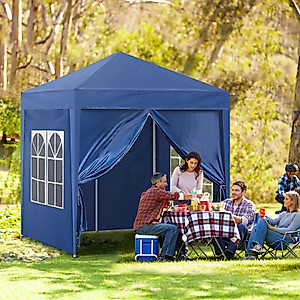 TUKAILAi Portable 10x10ft Pop Up Gazebo, Instant Canopy Water-resistant Anti-UV Shelter with 4 Side Panels & Carry Bag, Steel Frame Tent for Outdoor Camping Party Event Four Seasons (Blue)
