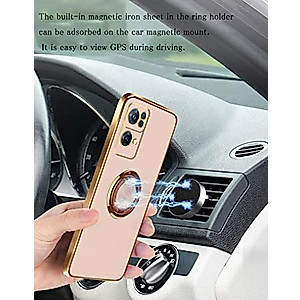 Wousunly Compatible with Oppo Reno 7 Pro 5G Case Ring Holder Magnet Green, Oppo Reno 7 Pro 5G Phone Case Silicone Shockproof Plate Luxury Slim Cover (Pink)