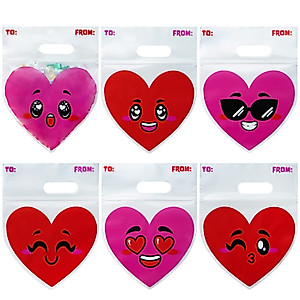 JOYIN 48 Pcs Valentine’s Day Cellophane Gift Bag, Candy Treat Bags with Red Pink Heart Designs for Kids Party Favor Supplies, Classroom Gift Exchange Prizes, Valentine’s Goodie Bags