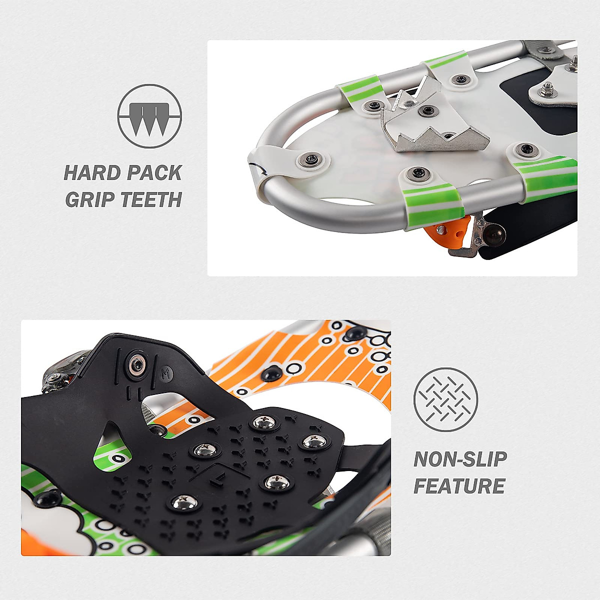 G2 16 Inch Kids Snowshoes Set with Trekking Poles, Snow Baskets, Storage Bag, Fast Ratchet Binding Design, for Child Youth Boys and Girls, Green