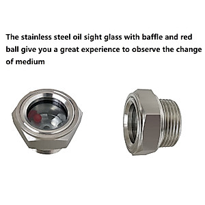 3/4'' NPT Male Hex Head Stainless Steel Oil Sight Glass Liquid Level Gauge Oil Indicator Window For Air Compressor Gearbox Fittings Hydraulic Tank Sight Glass (3/4'' NPT Male)