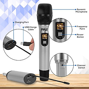 PYLE Portable UHF Wireless Microphone System - Professional Battery Operated Handheld Dynamic Unidirectional Cordless Microphone Transmitter Set w/Adapter Receiver, for PA Karaoke DJ Party - PDWMU105