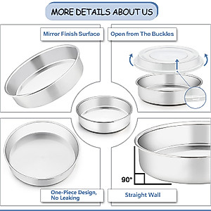 TeamFar 8 Inch Cake Pan, Stainless Steel Tiers Round Baking Cake Pans with Lids, Healthy & Heavy Duty, Dishwasher Safe & Easy Clean, Mirror Polish & Smooth Edge, Set of 4 (2 Pans + 2 Lids)