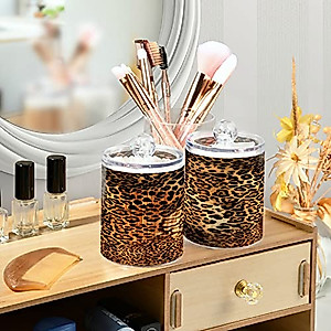 Kigai Beautiful Leopard Print Qtip Holder Dispenser with Lids 2PCS -Bathroom Storage Organizer Set, Clear Apothecary Jars Food Storage Containers, for Tea, Coffee, Cotton Ball, Floss
