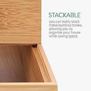 Navaris Bamboo Storage Boxes - Set of 2 Wood Stackable Box Organizers for Bedroom, Kitchen, Bathroom, Living Room, Makeup, Jewelry, Accessories