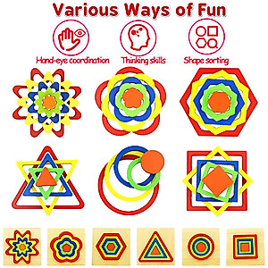 Ronnorr Toddler Puzzles Wooden Toys, 6 Pack Shape Sorting Puzzle Sensory Toys 1 2 3 Year Old Toddlers Activities Preschool Learning Early Educational Travel Puzzle