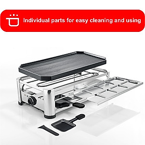 TAMARIT Raclette Cheese Table Grill Portable Electric Indoor Korean BBQ Grill 1400W Raclette Party Grill with Reversible Nonstick Extra Large Grill Plate Raclette Grill for Home Party, Stainless Steel