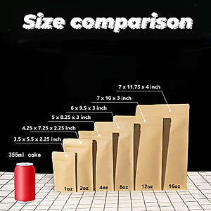 Muka 50 PCS Kraft Food Storage Pouch Bag Foil Lined Zip Lock Reusable Stand Up Bags,3.5" x 5.5" inch