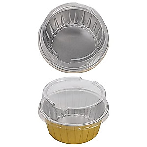 DEAYOU 100-Pack Aluminum Foil Baking Cups with Lids, 5oz Disposable Muffin Cupcake Ramekins, 3" Recyclable Cupcake Foil Liners Mini Tart Pie Tin Pan Holder for Souffle, Pudding, Party, Wedding, Gold