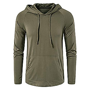 SIR7 Men's Gym Workout Active Long Sleeve Pullover Lightweight Hoodie Casual Hooded Sweatshirts(Army Green Large)