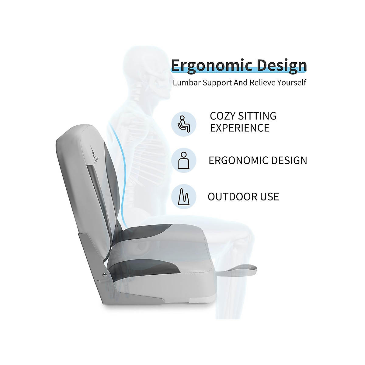 AOTTLATD Deluxe Folding Fishing Boat Seat Waterproof Classical Boat Seat, Gray and Black