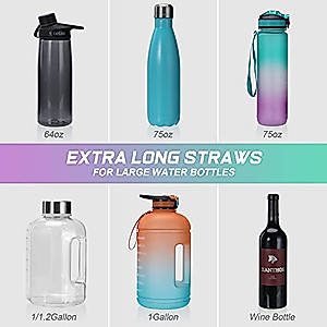 12 Pack, Extra Long 14.5 inch Reusable Silicone Straws for Large Water Bottle -Wine Bottle - 1 Gallon 128 75 64 OZ Tumbler - Flexible Drinking Straws for Extra Tall Cups - 2 Cleaning Brushes