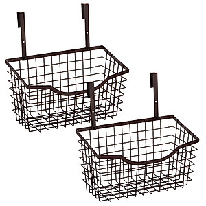 Nicunom 2 Pack Grid Storage Baskets with Hooks, Over Cabinet Door Organizer, Wire Basket Hanging Storage Organizer Steel Wire Sink Organization for Kitchen & Bathroom, Holds Shampoo, Body Wash, Bronze