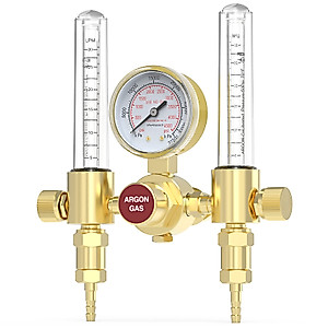 YESWELDER Dual Output Argon Regulator Flow Meter Mig Tig,0-4500PSI,CGA580 Inlet Connection