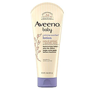 Aveeno Baby Calming Comfort Moisturizing Lotion with Relaxing Lavender & Vanilla Scents, Non-Greasy Body Lotion with Natural Oatmeal & Dimethicone, Paraben- & Phthalate-Free, 8 fl. oz