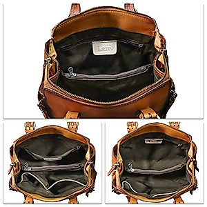 Genuine Leather Handbags Satchel for Women Purse Vintage Handmade Top-Handle Handbag Crossbody Shoulder Bag Cowhide for Ladies (Brown)
