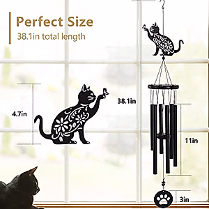 Wind Chimes for Outside, 38.1in Classic Black pet Memorial Windchimes, Memorial Gifts for Mothers, Friends and Cat Lovers, Also Suitable for Terrace Garden Decoration(Cats)