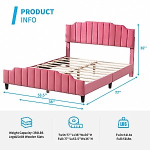CECER Twin Size Bed Frame for Kids, Upholstered Platform in Linen Fabric, Strong Frame and Sturdy Slats Support, No Box Spring Needed, Easy Assembly (Princess, Twin)