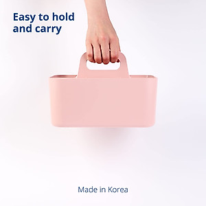 BLUE GINKGO Multipurpose Caddy Organizer - Stackable Plastic Caddy with Handle | Desk, Makeup, Dorm Caddy, Classroom Art Organizers (Made in Korea) - Pink