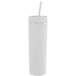 momocici Matte Skinny Tumblers Bulk.16oz Matte Pastel Colored Skinny Tumblers with Lids and Straws.Double Walled Plastic Acrylic Smoothie Tea Iced Coffee Tumbler Cups.Slim White Tumbler Set.(White)