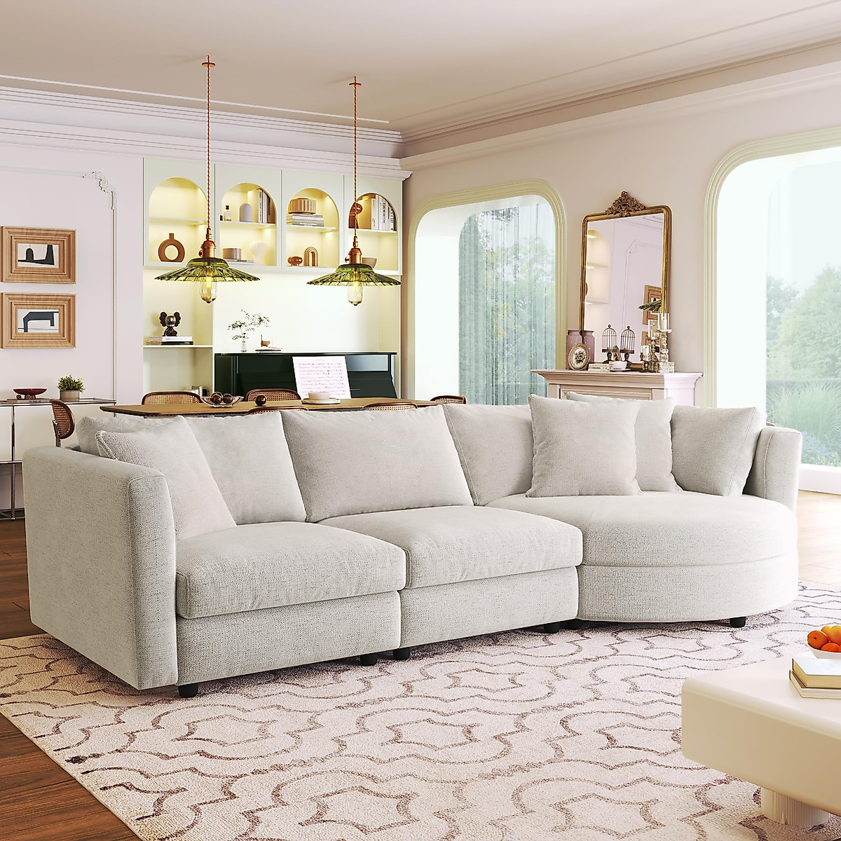 Tmsan 111.4" Curved Sectional Sofa Couch for Living Room, Modern Chenille Cloud Sofa Deep Seat 3 Seat Sofa Couch with 3 Pillows for Apartment Office