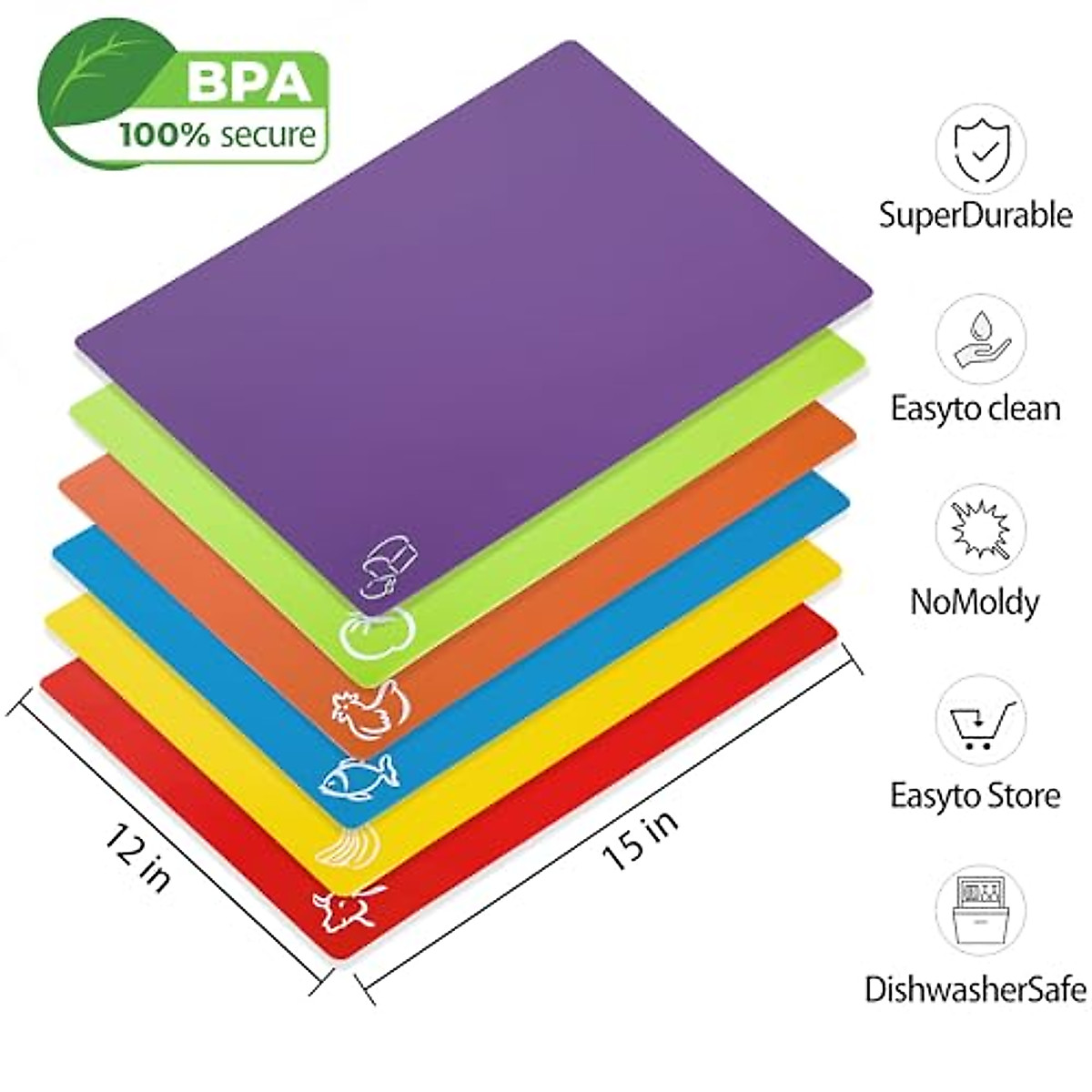 Cutting Boards for Kitchen 6 PCS Cutting Board Set BPA Free Plastic Cutting Boards Non Slip Cutting Mats for Meat and Vegetables Dishwasher Safe