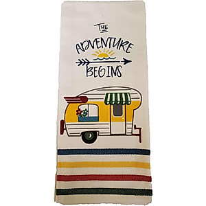 Bundle of 2 Camper Themed Kitchen Tea Towels, This Is How We Roll And The Adventure Begins
