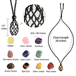 LERSUSI Stone Necklace Cord, Healing Crystal Necklace Set, Adjustable Rope, Handmade, Natural GemStone, Energy Crystal Spirit Jewelry, Aura Pendant（style6）