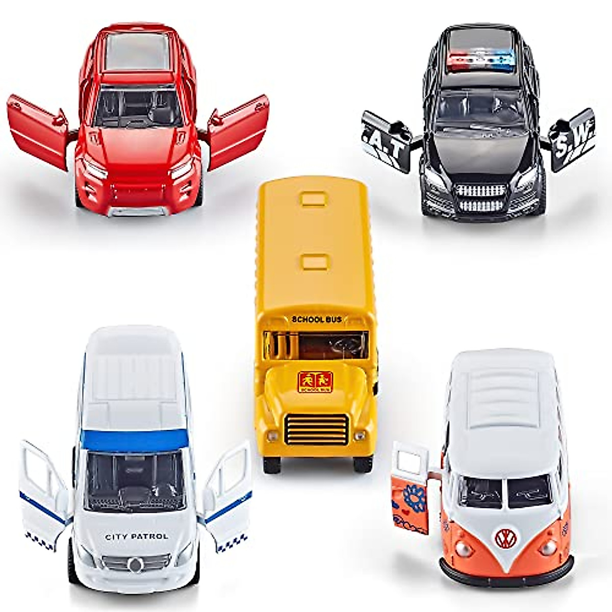 KIDAMI Die-cast Metal Toy Cars Set of 5, Openable Doors, Pull Back Car, Gift Pack for Kids (Official Car)