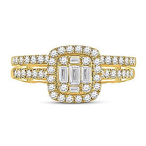 3/4 Carat (G-H, I1) Baguette Diamond Engagement Ring Wedding Set in 14K Yellow Gold
