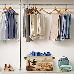 YETTASBIN Western Cowboy Storage Basket 1PC, Large Collapsible Toys Clothes Organizer, Long-Lasting Canvas Storage Bin with Handle for Shelves Closet Laundry Home Office Decor