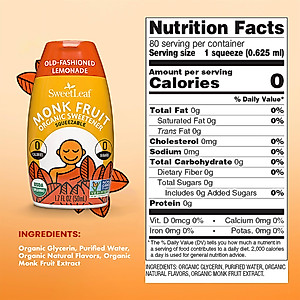 SweetLeaf Lemonade Liquid Monk Fruit - Monk Fruit Liquid Sweetener Drops, Organic Monk Fruit Extract, Zero Calorie Sweetener, Sugar Free, Keto Friendly, Erythritol Free - 1.7 Fl Oz