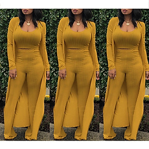 HANMAX Women's Tracksuit Winter Autumn Knitted Long-sleeved Blazer Coat Tank Long Pants Three Piece Sets Outfit