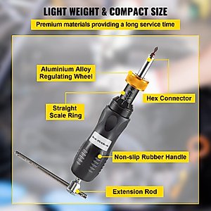 VEVOR Torque Screwdriver, 1/4" Drive Screwdriver Torque Wrench, Torque Screwdriver Electrician 10-50 in/lbs Torque Range Accurate to ±5%, 1/4 to 1/2 Conversion Head with Bits & Case